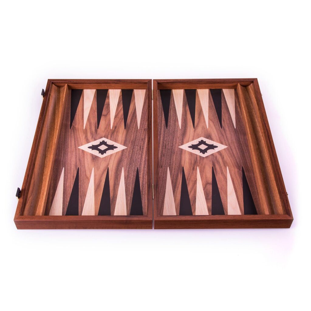 Backgammon Bois Stratifié Noyer avec Supports Latéraux – Jeu de Société Classique d’Échecs et de ...